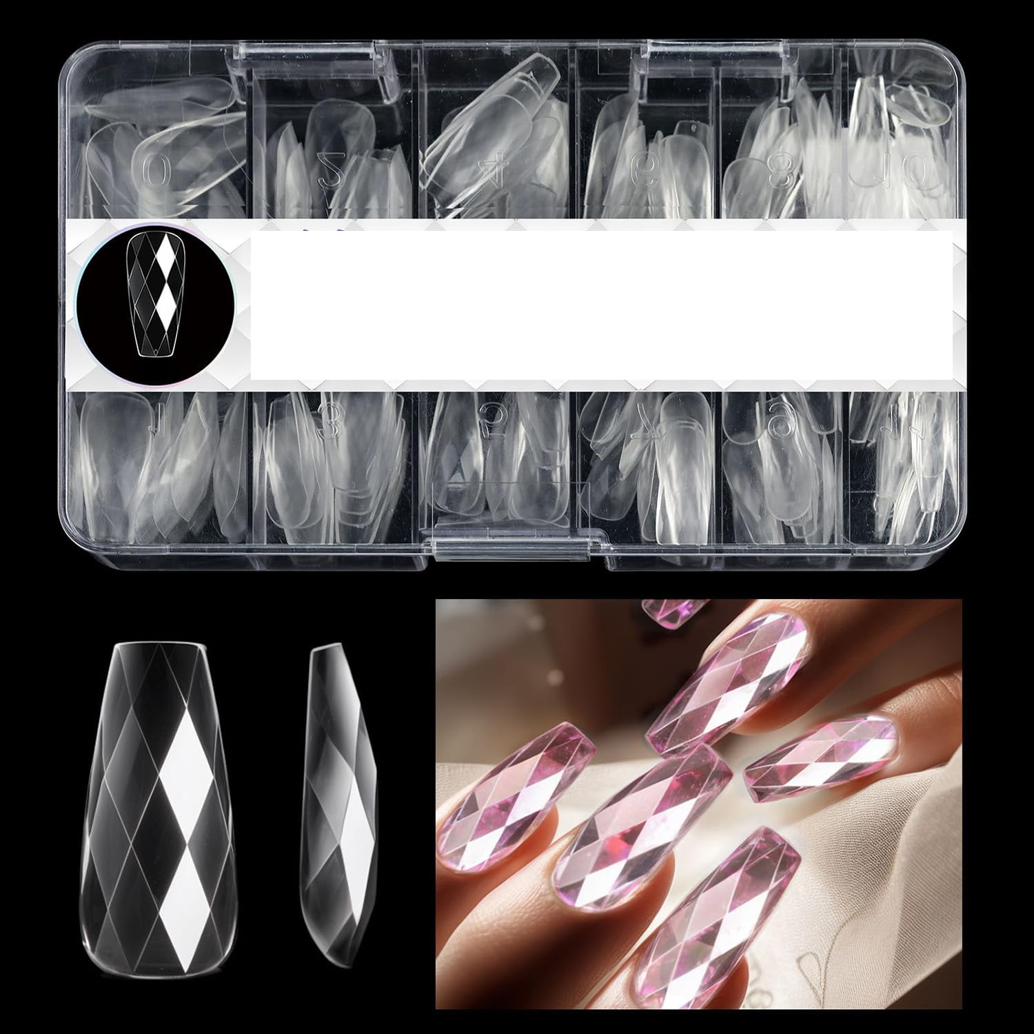Coffin Tips-120 Pcs Medium Length Coffin Clear Tips, 3D Diamond Shape ...