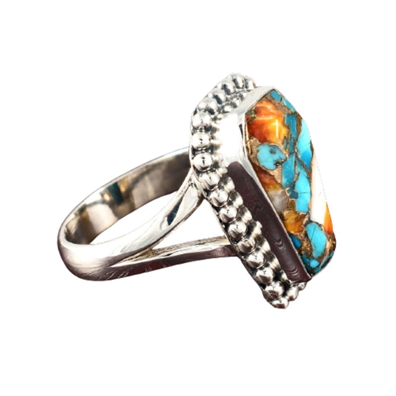 Coffin Turquoise Rings, Oyster Copper Turquoise Ring, 925 Solid Silver ...