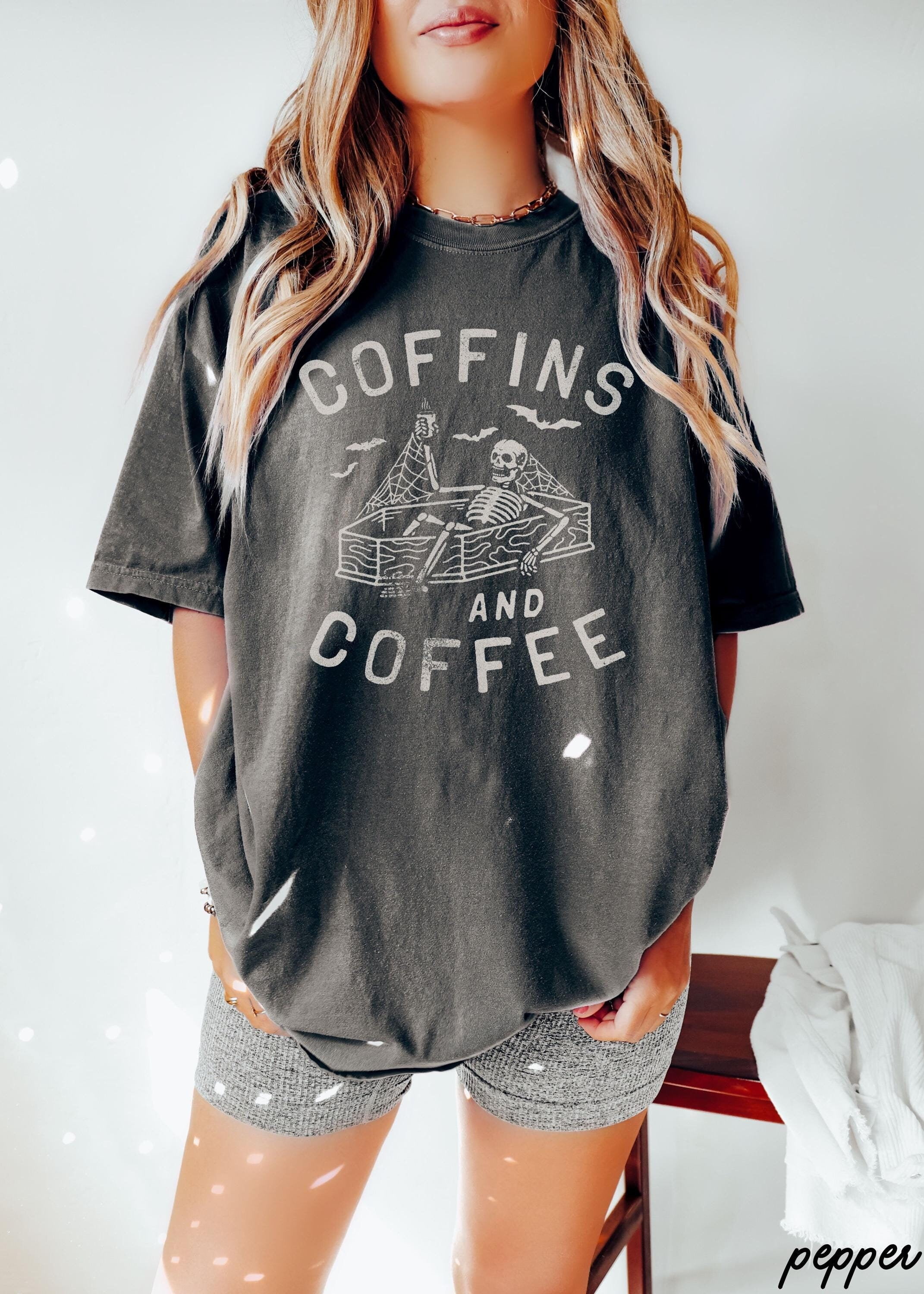 Coffins Coffee Halloween Shirt, Funny Staying Alive Skeleton Tee ...