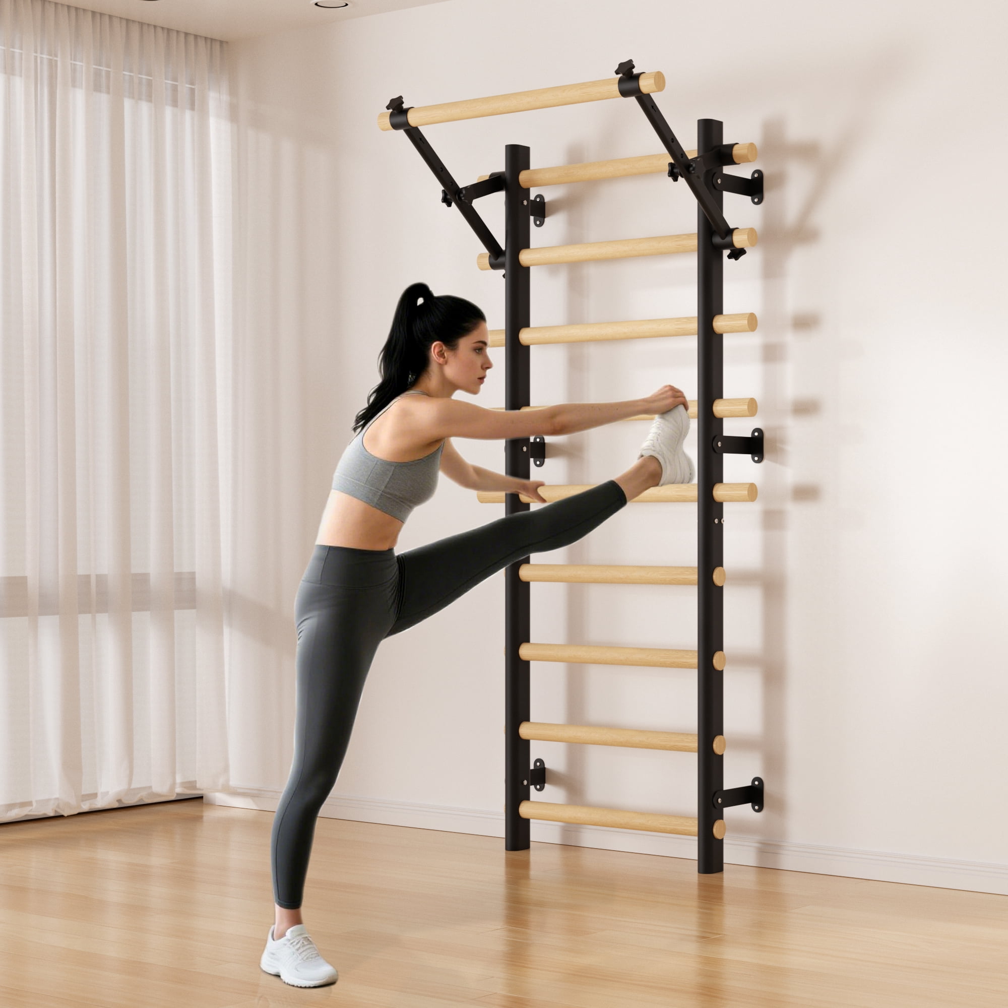 Cofiyard Swedish Ladder Wall Gym, Wooden Wall-Mounted Stall Bars with ...