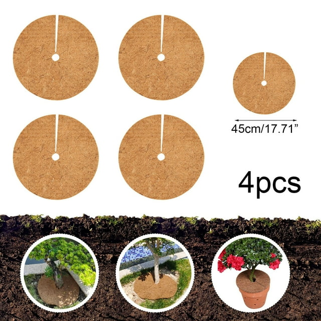 Cogfs Coconut Mulch Mats 4 Pcs Coco Fiber Mat Coconut Fibers Mulch Ring ...