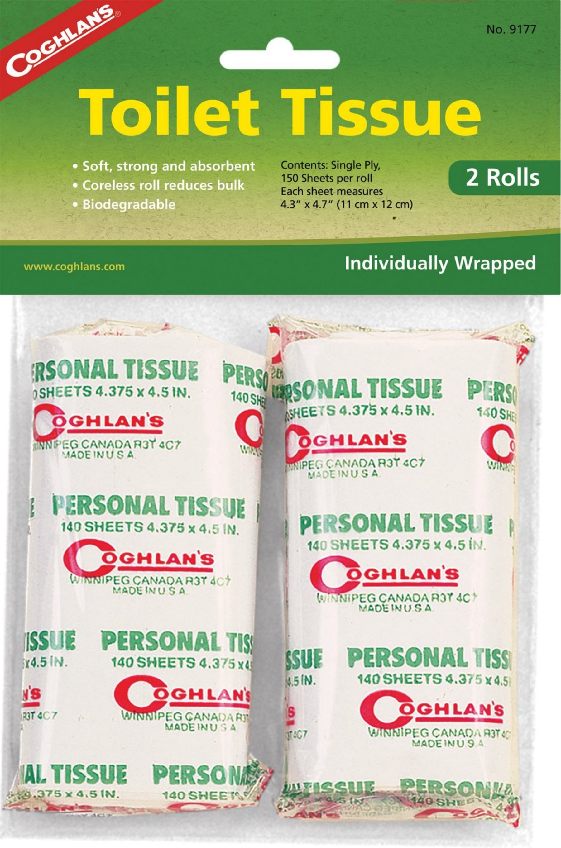 Coghlan's Single Ply Travel Toilet Paper, 140 Sheets, 2 Pack - Walmart.com