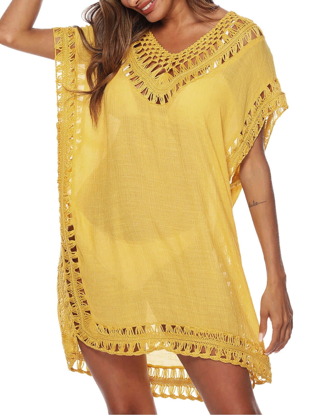 Cogild Bathing Suit Cover Ups Swim Cover up for Women Yellow Batwing ...