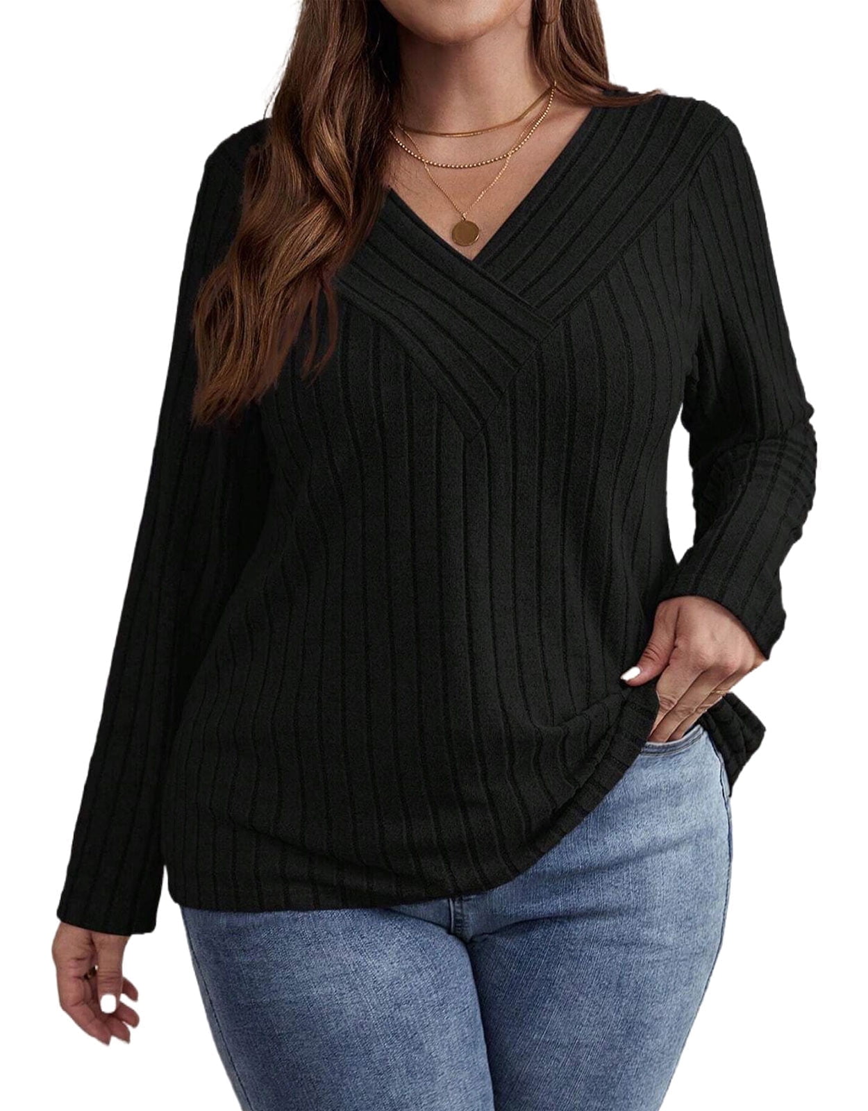 Cogild Plus Size Sweaters for Women's Fall and Winter Knitted Ribbed ...