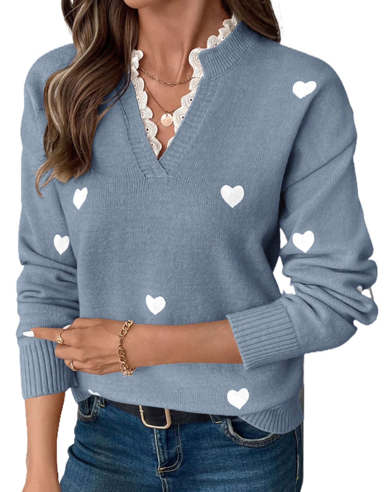 Cogild Valentine’s Sweaters for Womens Romantic Women’s V-Neck Sweater ...