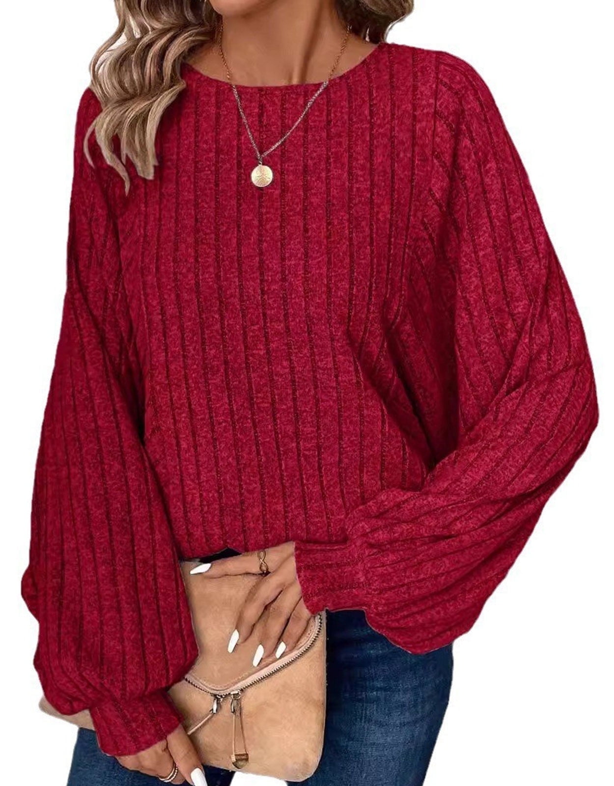 Cogild Women Plus Sweaters Ribbed Solid Color Design 5XL Plus Size ...