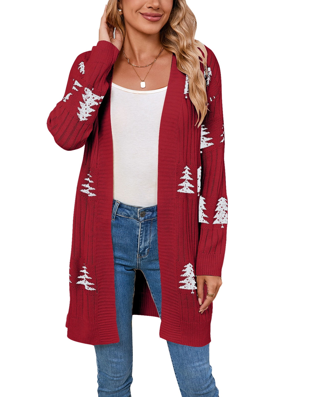 Cogild Women's Christmas Tree Cardigans for Womens V-Neck Long Sleeve ...