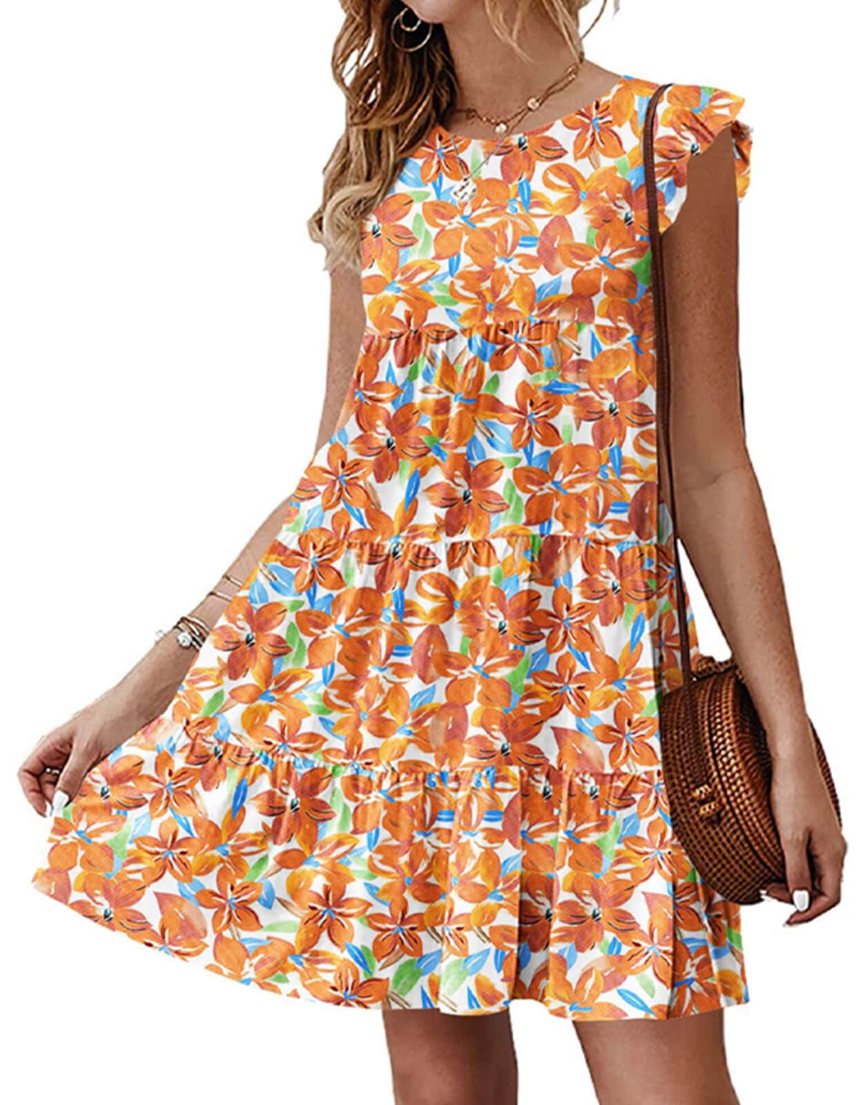 Cogild Womens Floral Print Pleated Mini Dresses Casual See Through Swim ...