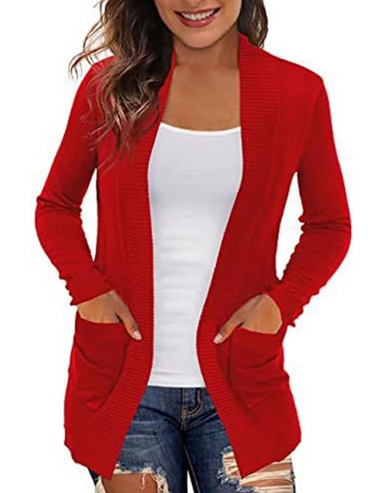 Cogild Womens Stylish Knit Cardigan with Pockets Solid Color Cardigans ...