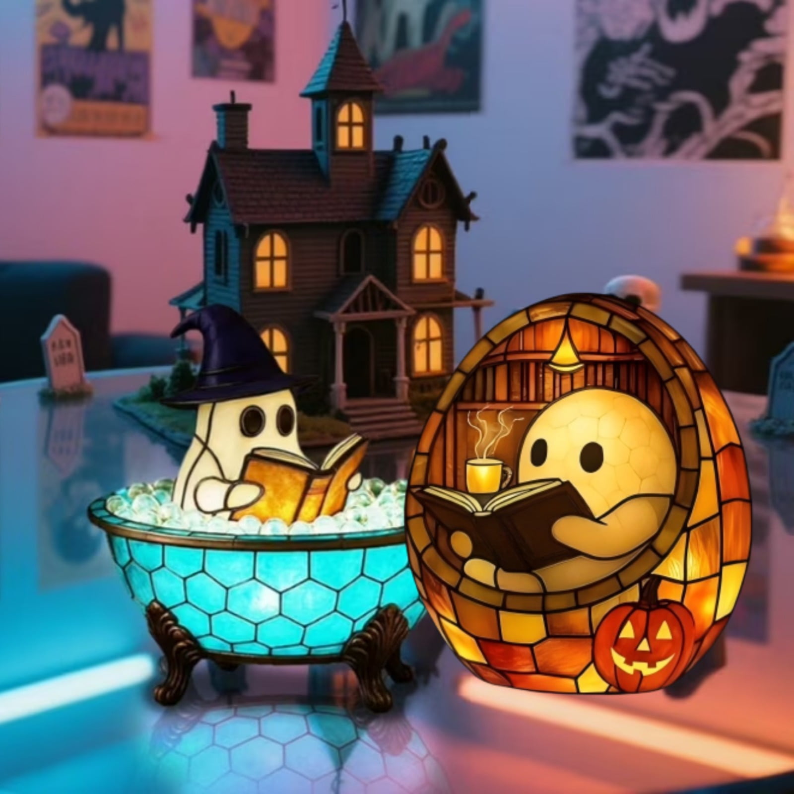 Cogleahco Ghost Book Reading Lamp & Ghost Bubble Bath Lamp 2 Pack ...