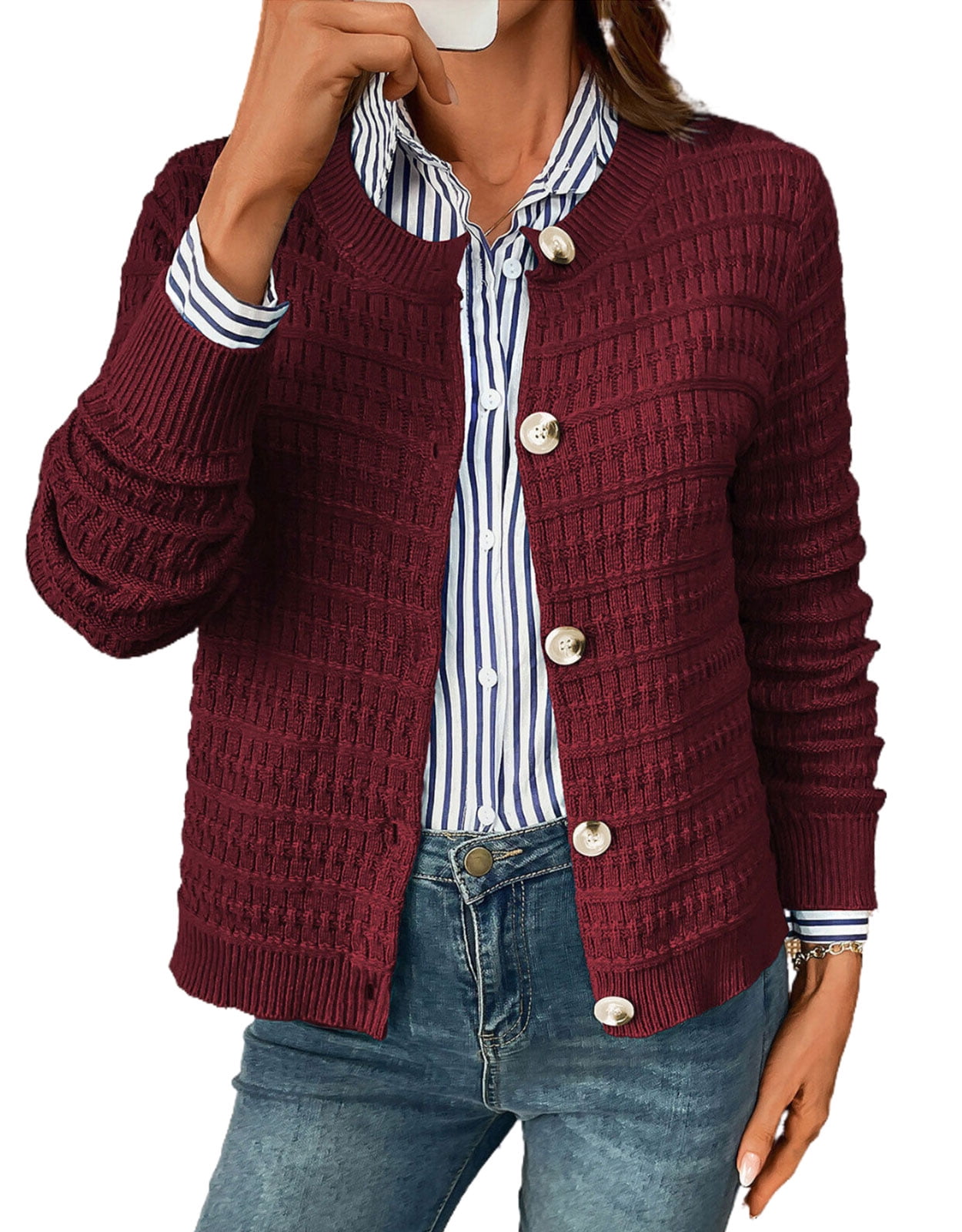 Coglid Textured Knit Cardigans for Womens with Button-Down Front ...