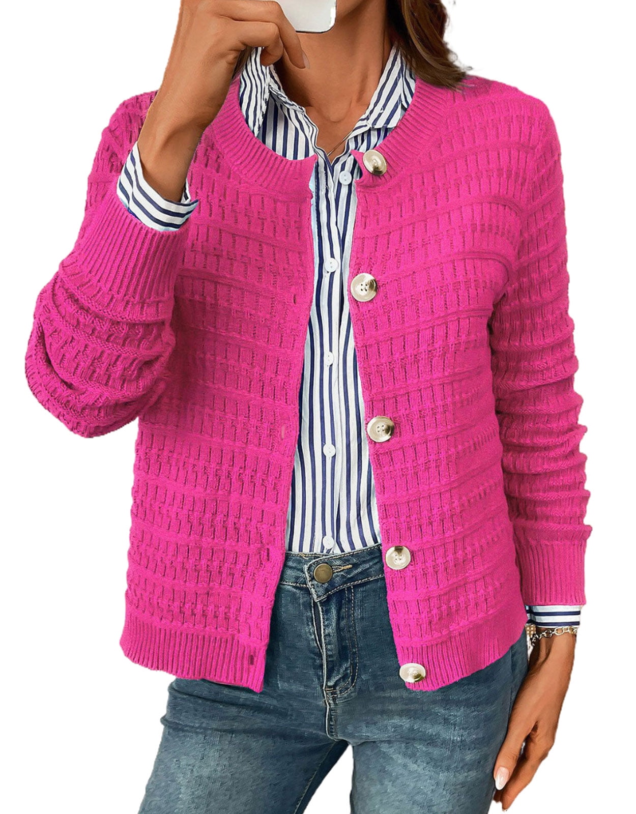 Coglid Textured Knit Cardigans for Womens with Button-Down Front ...