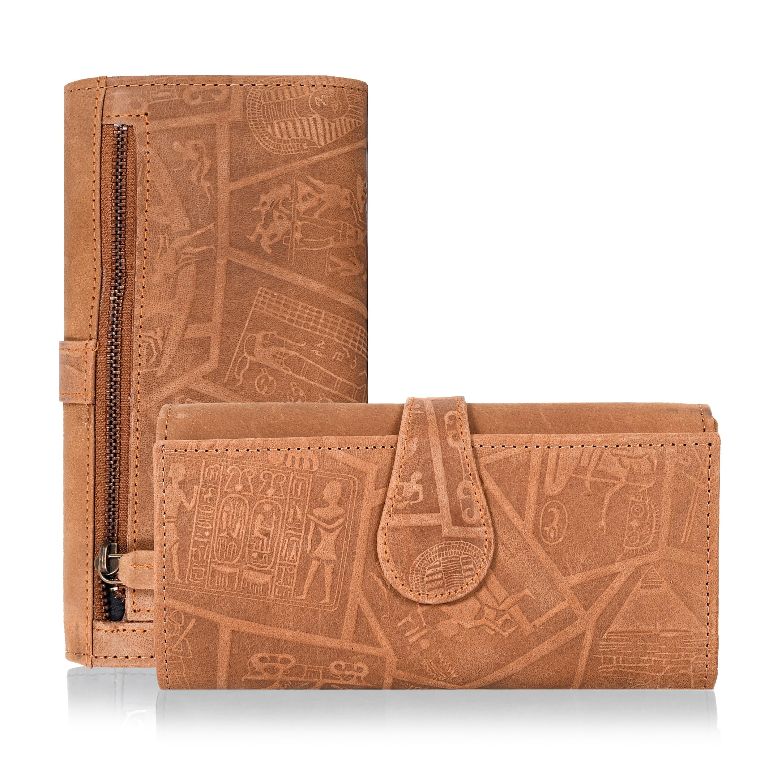 Cognac Egyptian Leather Trifold Women's Wallet Card Holder Clutch ...