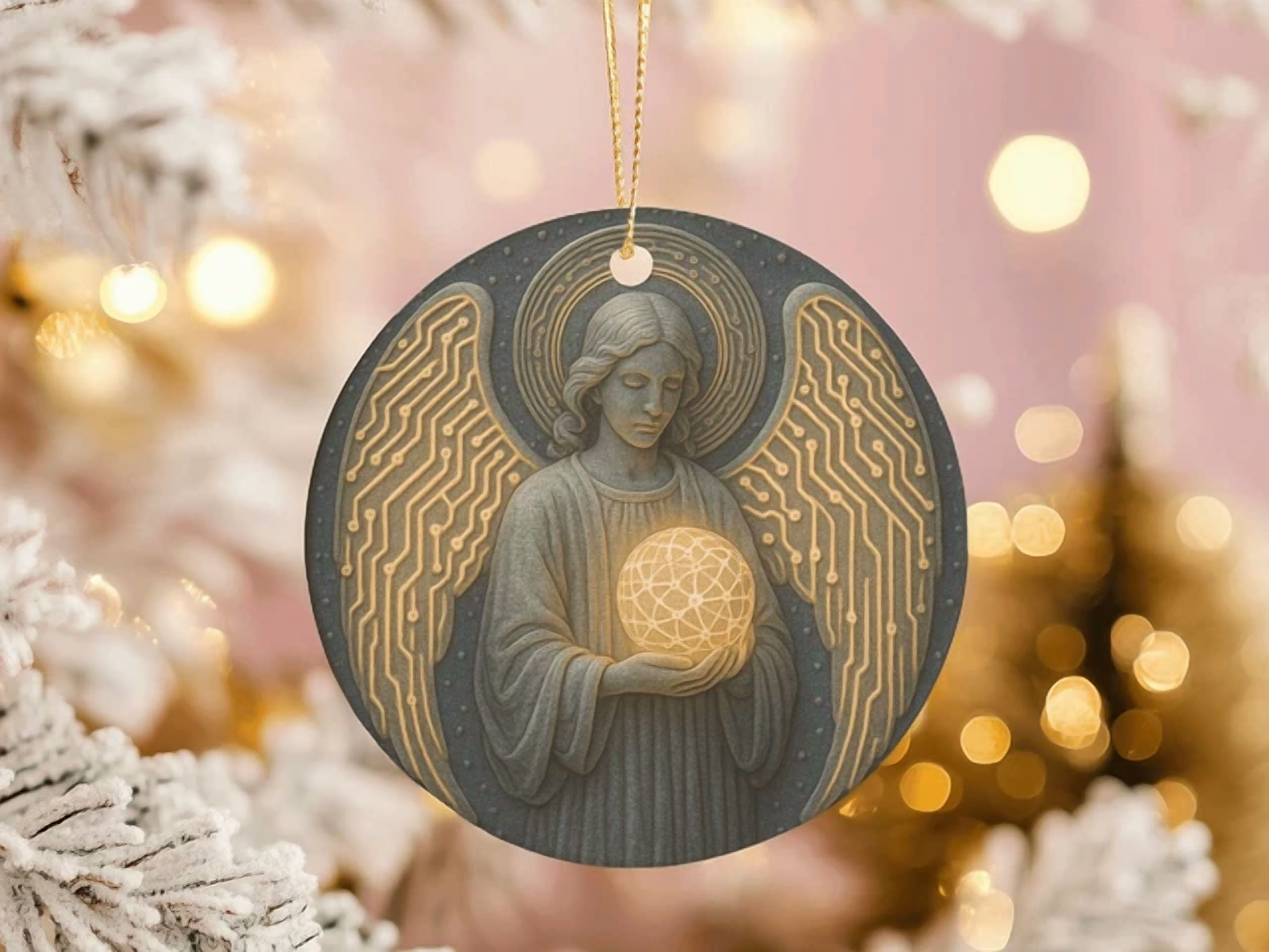 Cognitive Halo Angel Ornament, Neural Circuit Wing Ai Celestial Festive ...