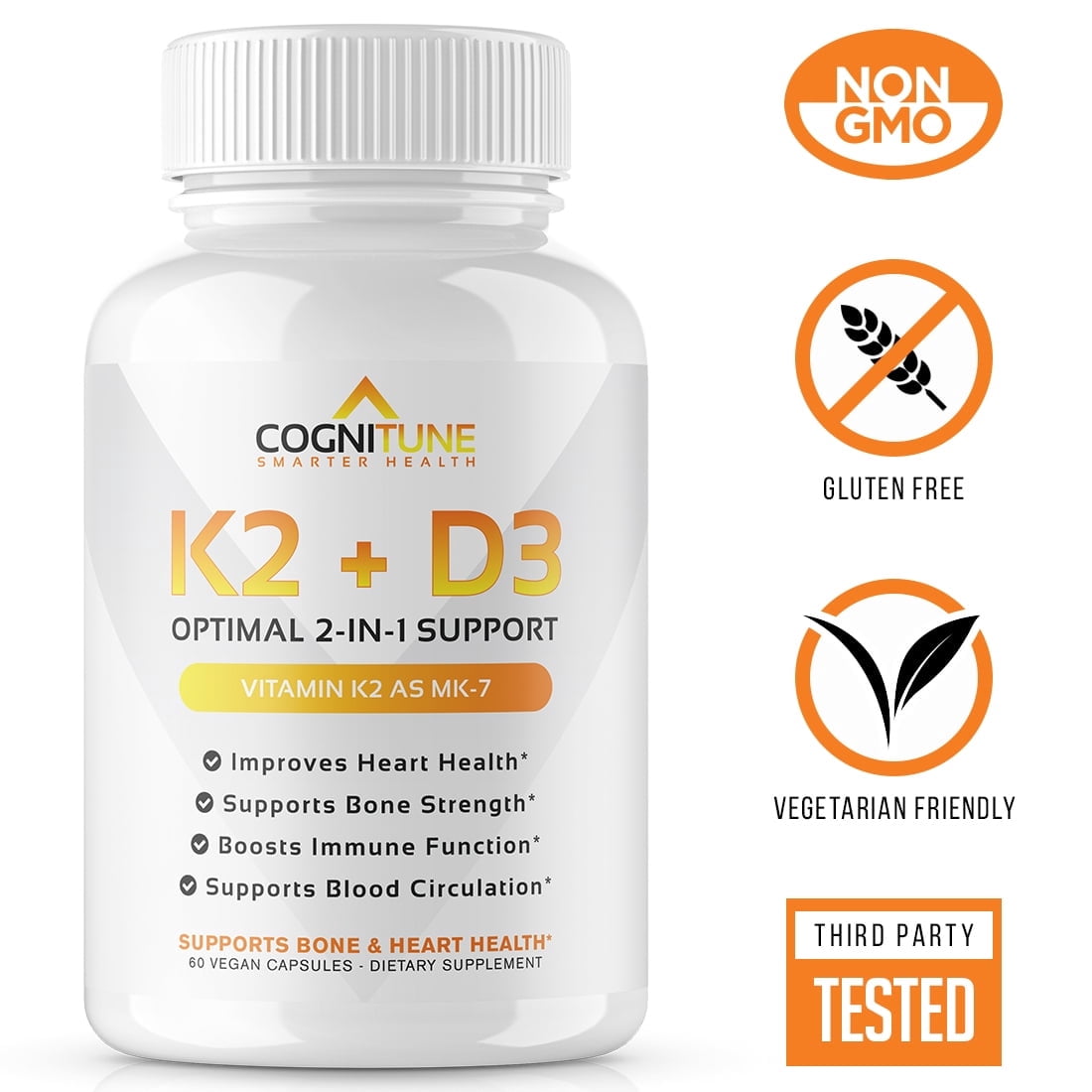 Cognitune Potent Vitamin D3 5000 IU & K2(MK7), Bone & Heart Health ...