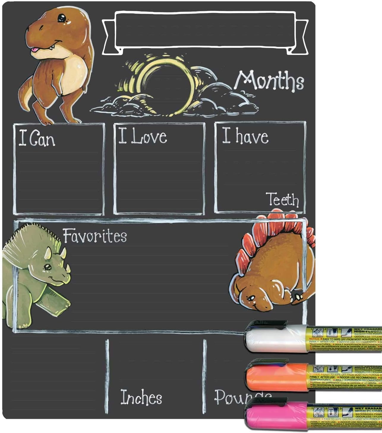 Cohas Monthly Milestone Board for Baby with Dinosaur Theme, Reusable ...