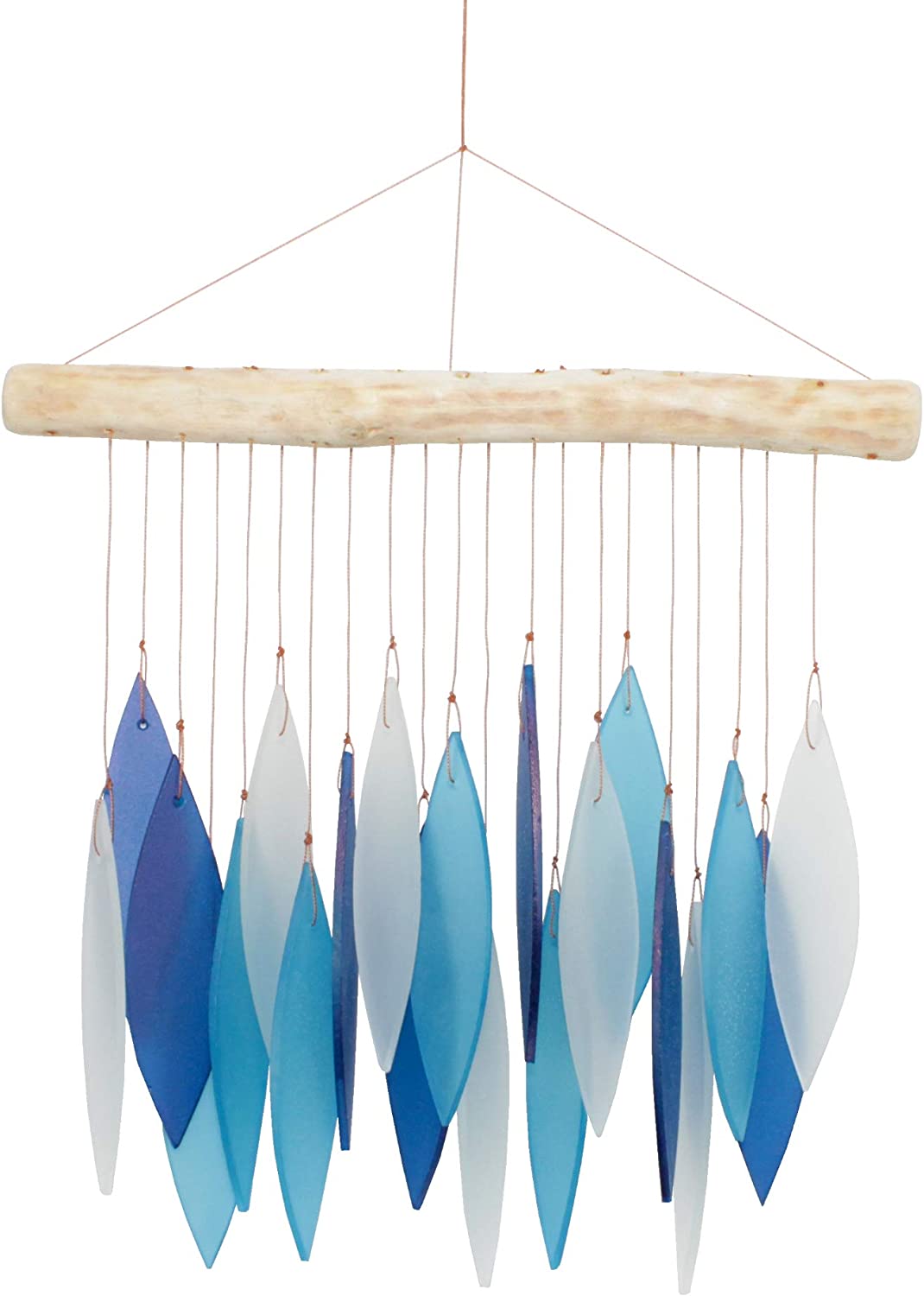Cohasset Glass Wind Chime - Leaf Design - Light Blue & White - Recycled ...