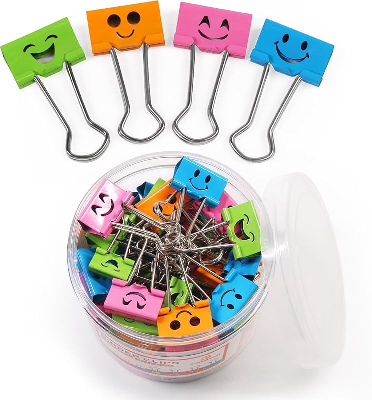 Coideal Smiling Binder Paper Clips - 40 Pcs 19mm Mini Colored Metal Fun ...