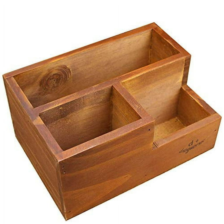 Coideal Wood Remote Control Holder Wooden Desktop Storage Organizer Caddy for Desk Office Supplies Home End Table Vintage Wooden Color 3 Compartments Walmart