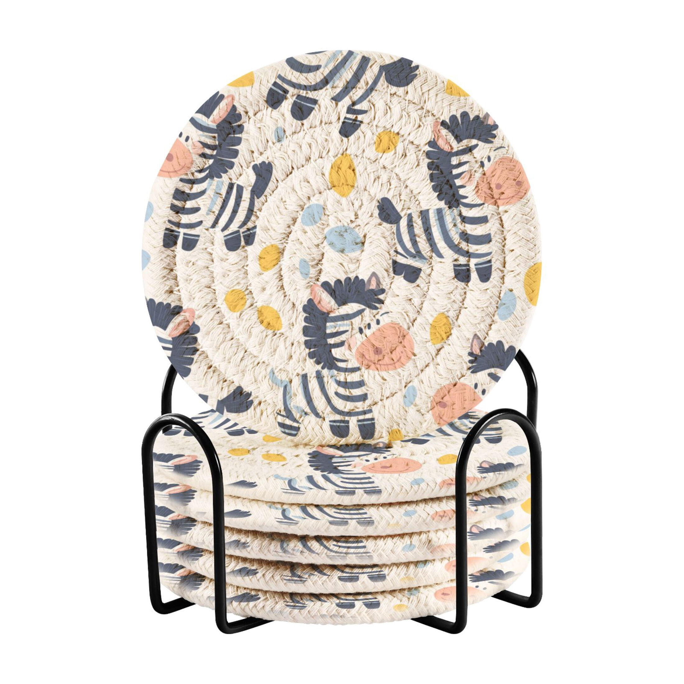 Coil Coasters Set of 6，Cartoon Cute Zebra3.94-inch diameter printed on ...