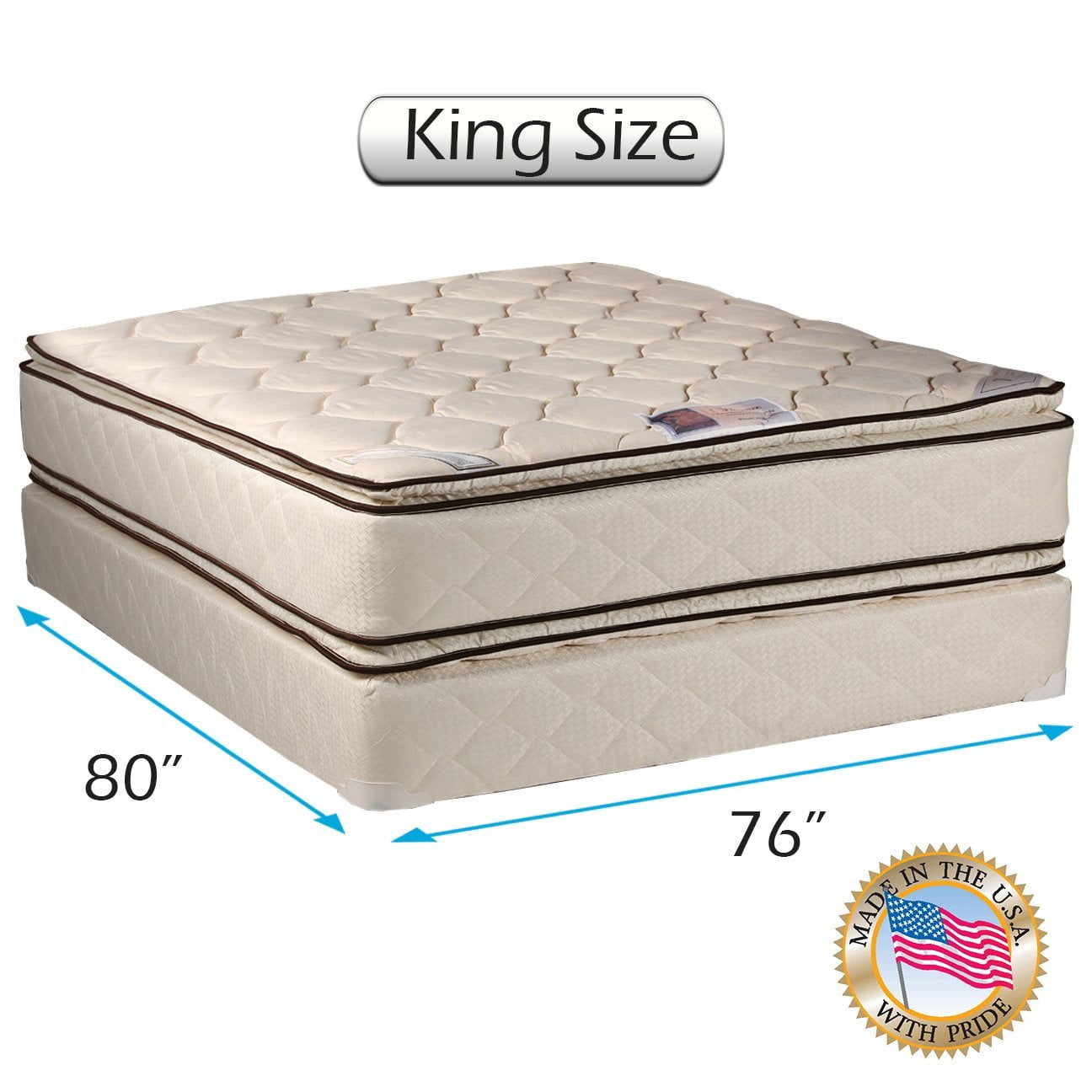 Coil Comfort Pillow Top Mattress and Box Spring Set (King) Double-Sided Sleep System with ...