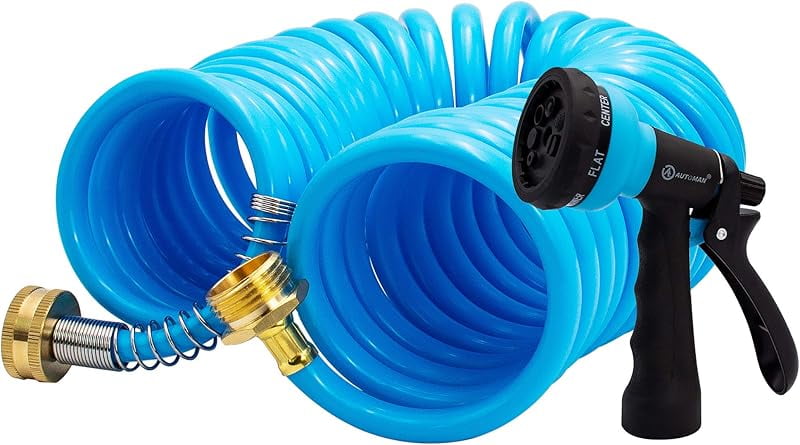 Coil Garden Hose 50 ft, EVA Curly Water Hose with Brass Connectors ...
