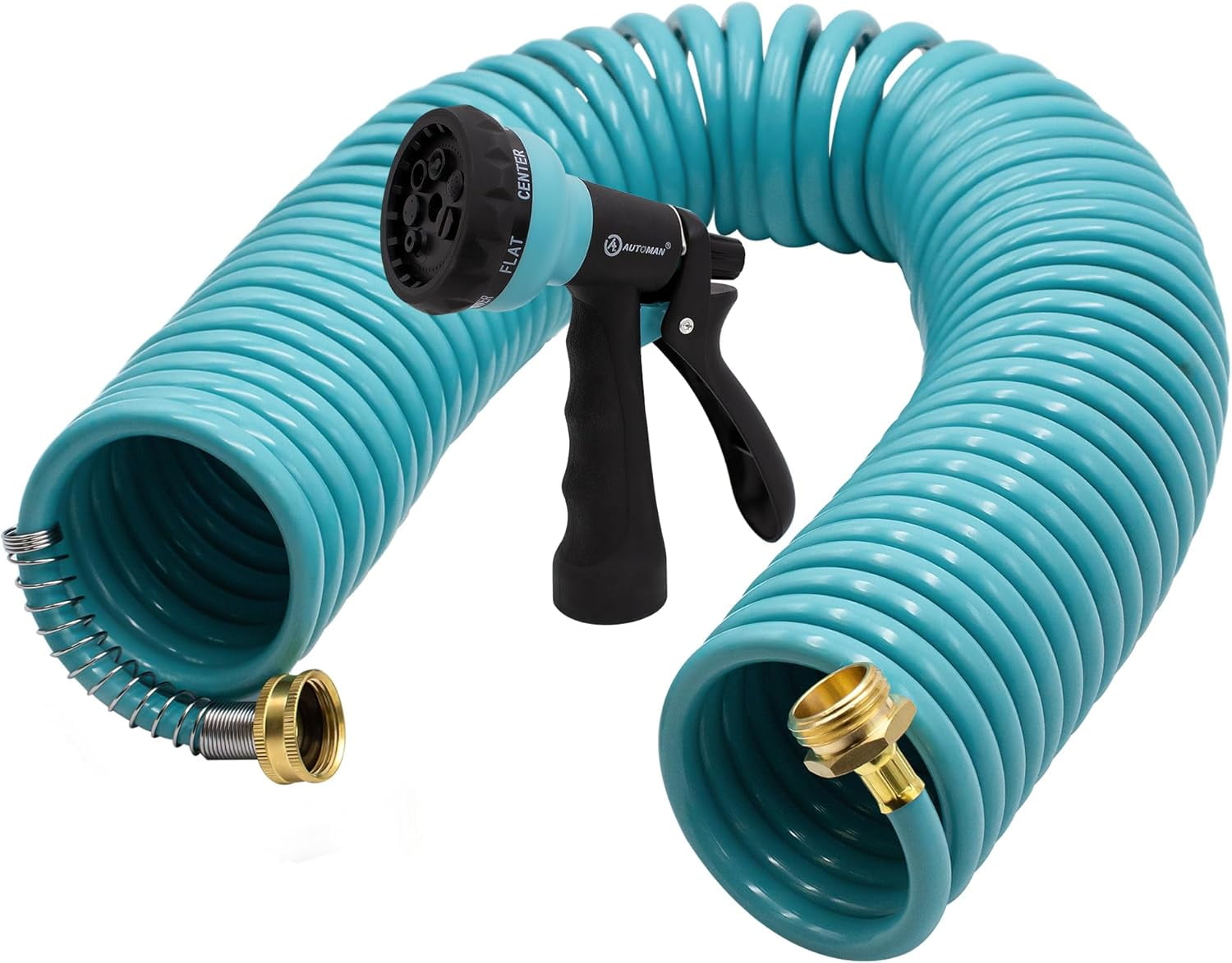 Coil Garden Hose 50 ft, EVA Curly Water Hose with Brass Connectors ...