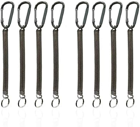 Coiled Lanyard-Retractable Spring Tether with Black Carabiner Clip for ...