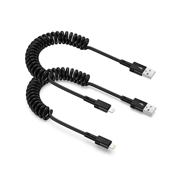 Coiled Lightening Cable for Car,2 Pack 3FT USB A to Lighteting Cable ...