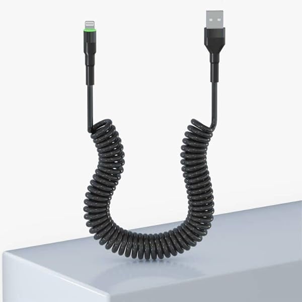 Coiled Lightning Cable Apple Carplay Compatible & MFi Certified, Short ...