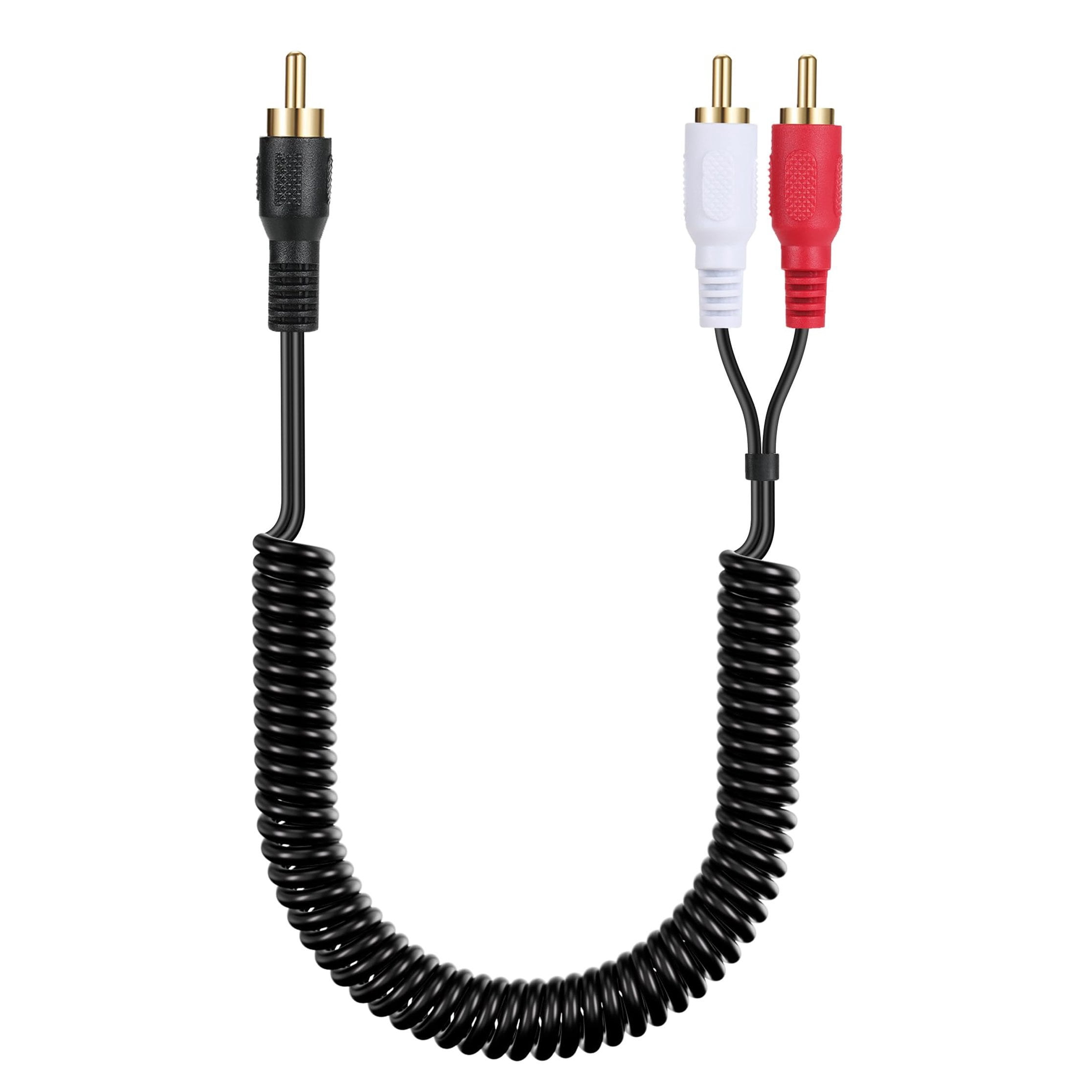 Coiled RCA Y Splitter Cable for Dual Stereo Audio Connection 80cm ...