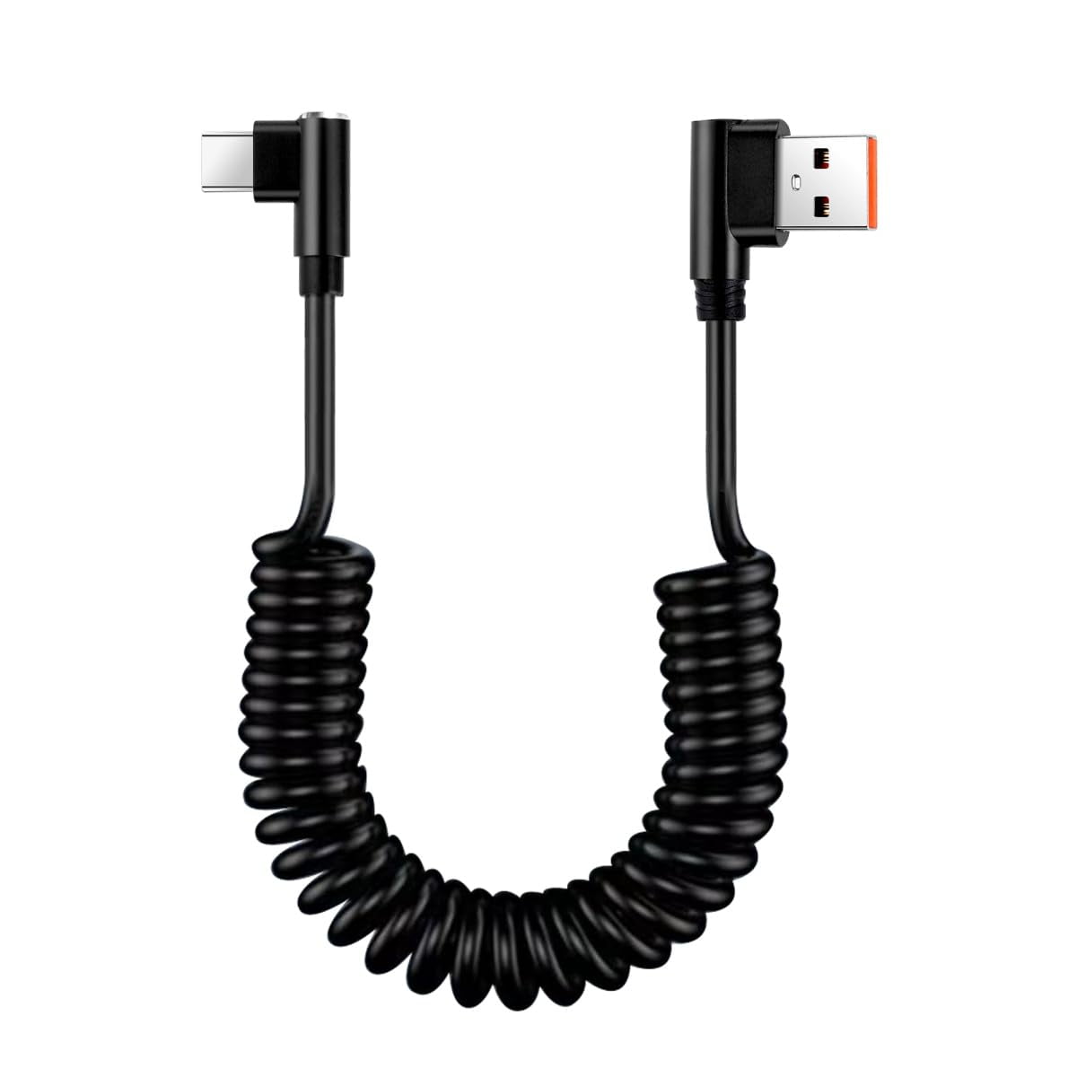 Coiled USB C 90 Degree Cable Double Elbow Cable (6.1FT) QC3.0 for ...