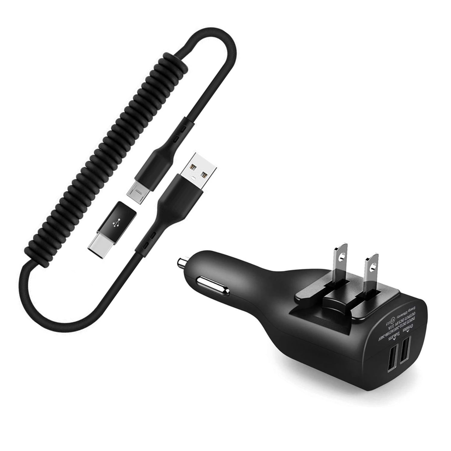 Coiled USB Cable 2-in-1 Car Home Charger for Cricket Vision Plus ...
