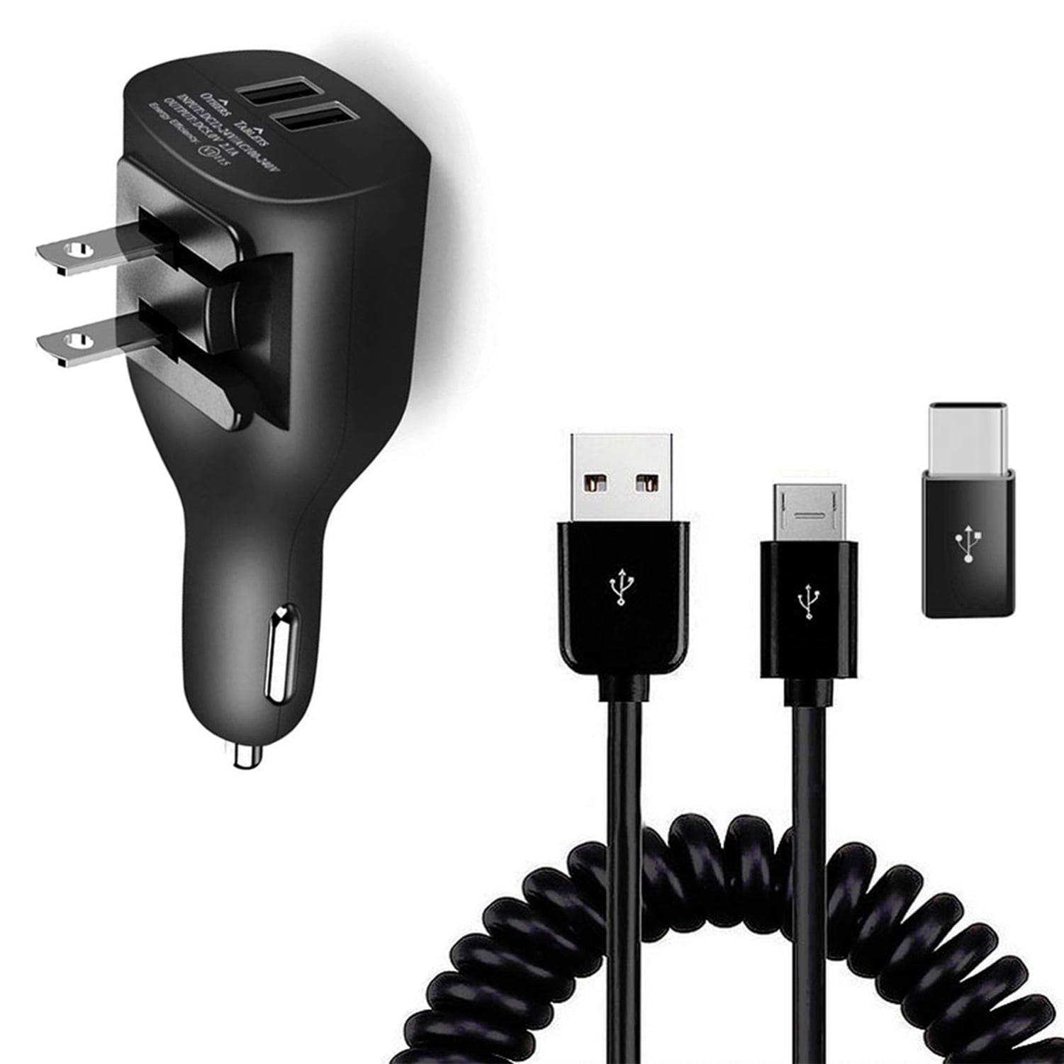 Coiled USB Cable 2-in-1 Car Home Charger for Motorola Moto G Power 5G ...