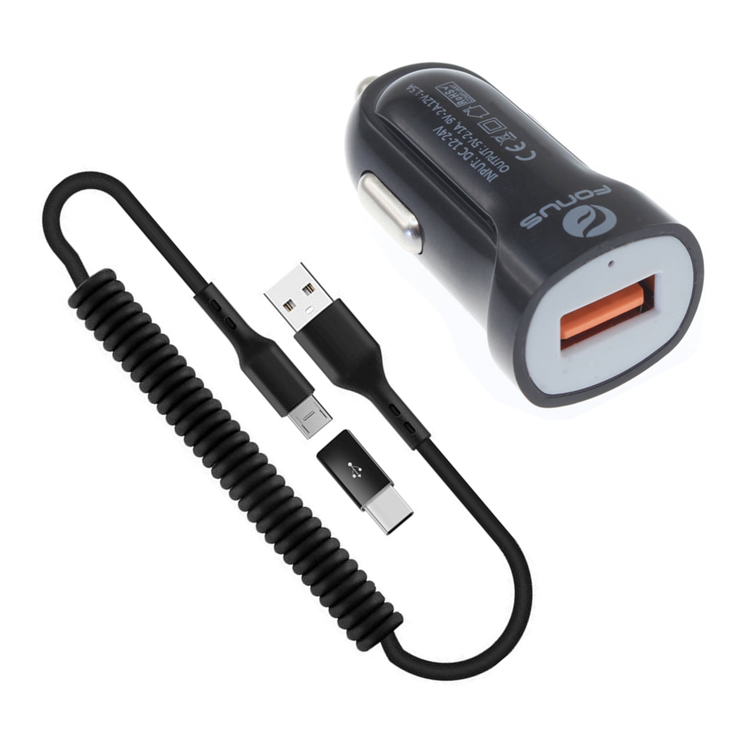 Coiled USB Cable 24W Fast Car Charger for Cricket Debut Smart/S3/S2 ...