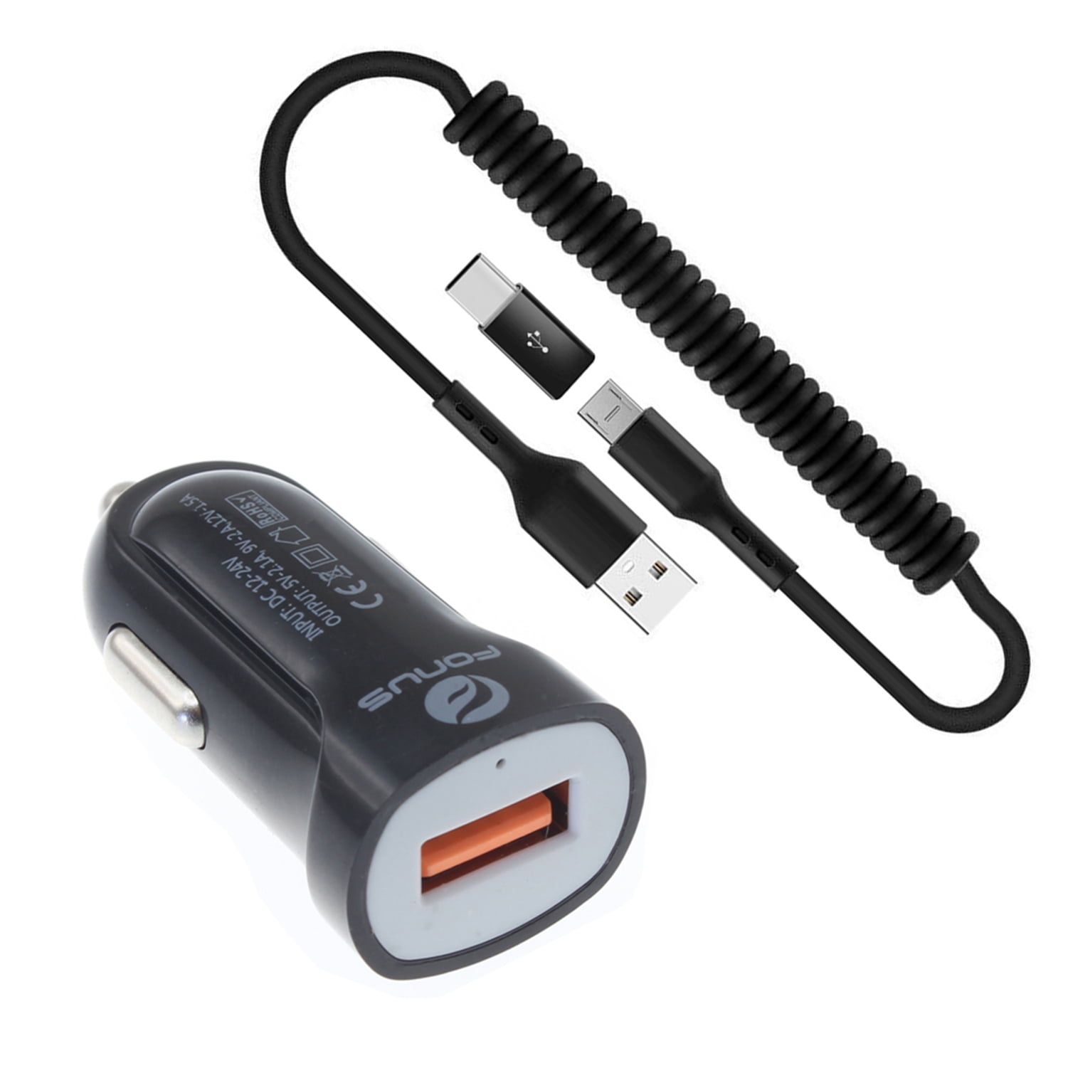 Coiled USB Cable 24W Fast Car Charger for Samsung Galaxy A55/A35/A25 5G ...