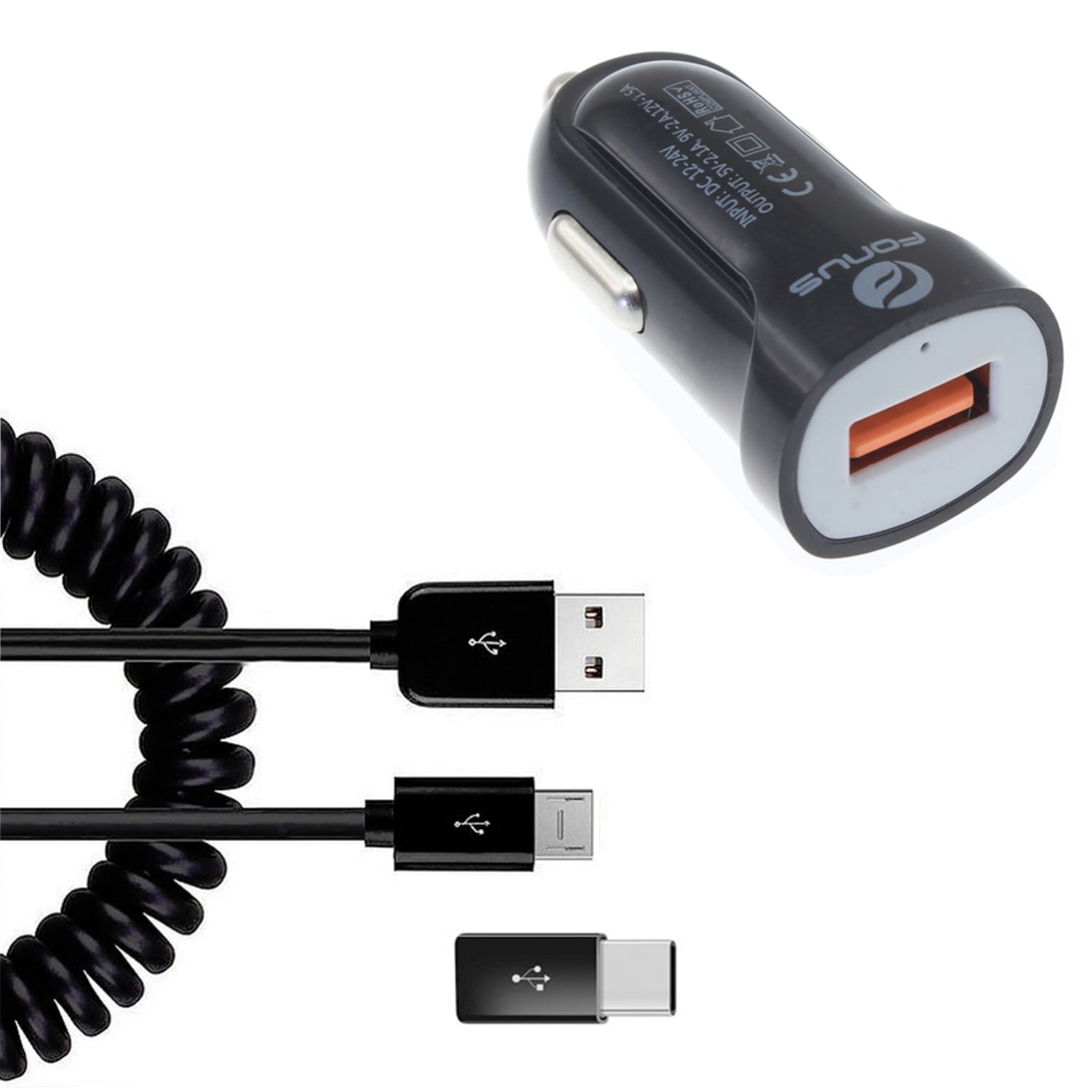 Coiled USB Cable 24W Fast Car Charger for iPhone 16/Pro/Max/Plus ...