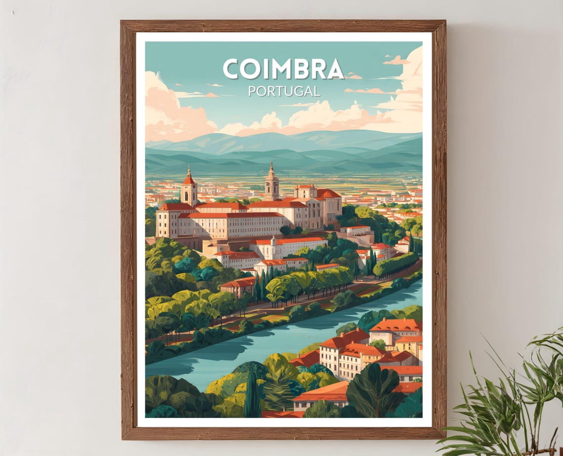 Coimbra Portugal Retro Travel Mid Century Modern Vintage Historic City ...