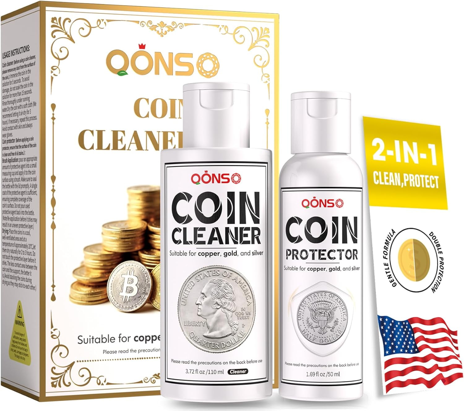 QONS Coin Cleaner and Protector Kit Solution for Cleaning All Coins ...
