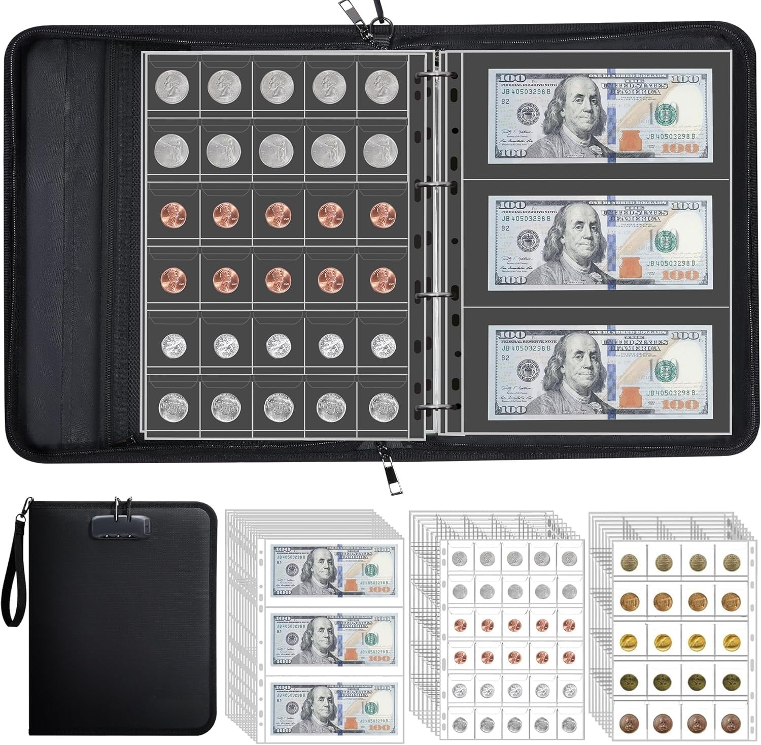 Coin Collection Album for Collectors with Lock, 360 Pockets Fireproof ...