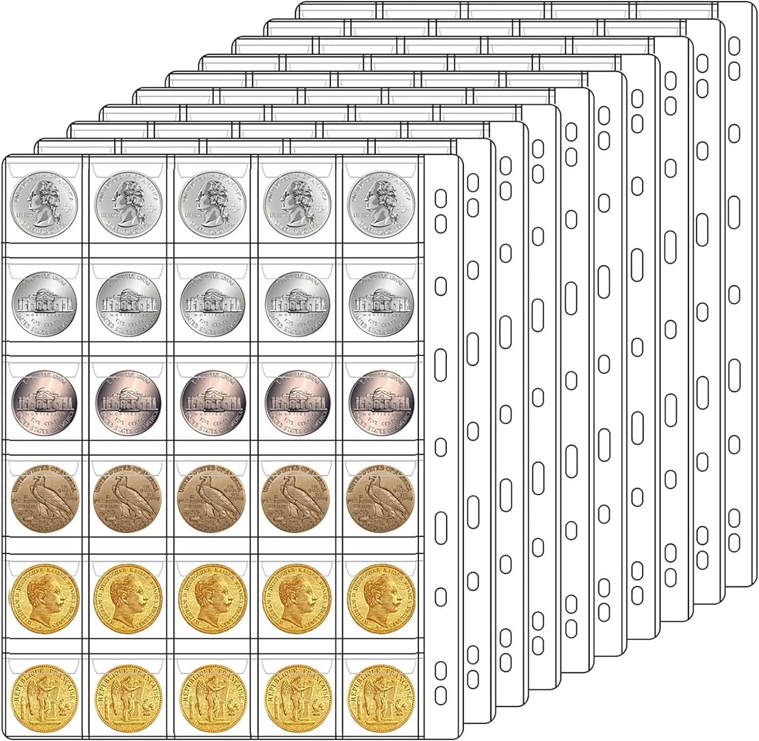Coin Collection Pages for Collectors,Bexikou 10 Sheets/ 300 Pockets ...