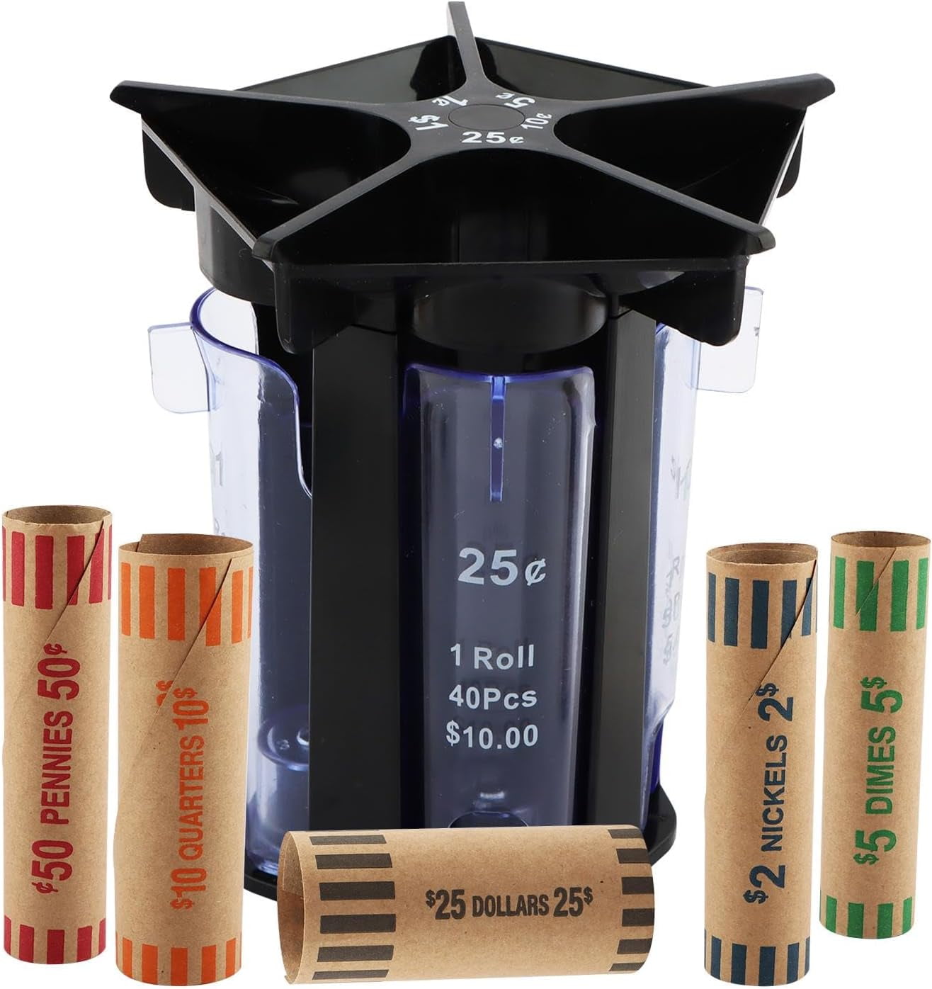 Coin Counter Coin Sorter Tube, Coin Sorter with Coin Wrappers, 5-in-1 ...