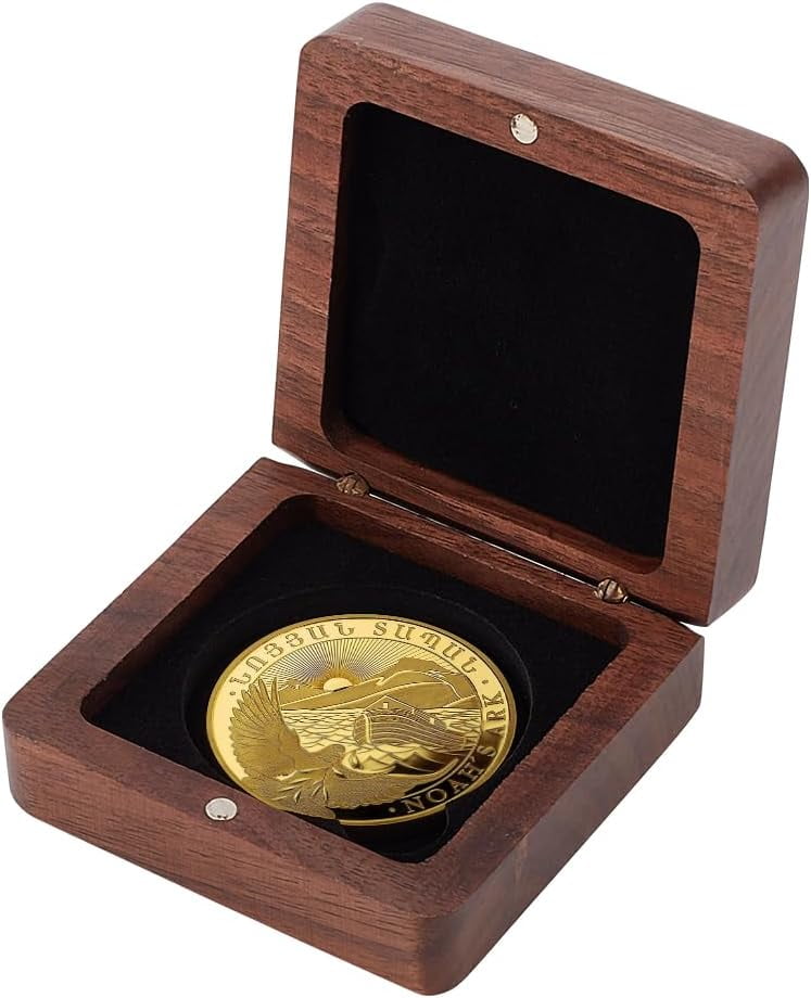 Coin Display Box Square Challenge Medal Coin Display Case Box Walnut ...