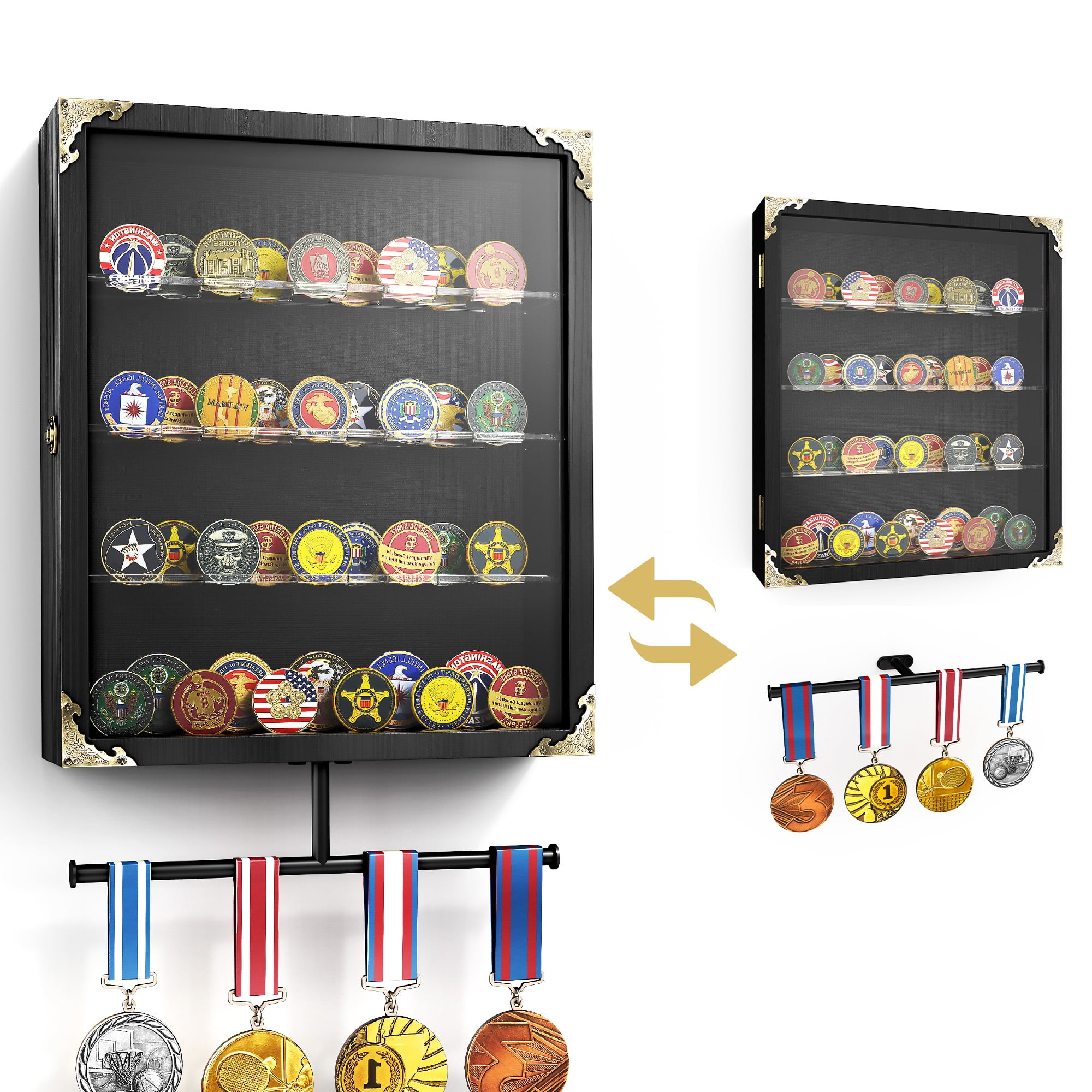 Coin Display Case Wall Mount, Challenge Coin Holder and Medal Display ...