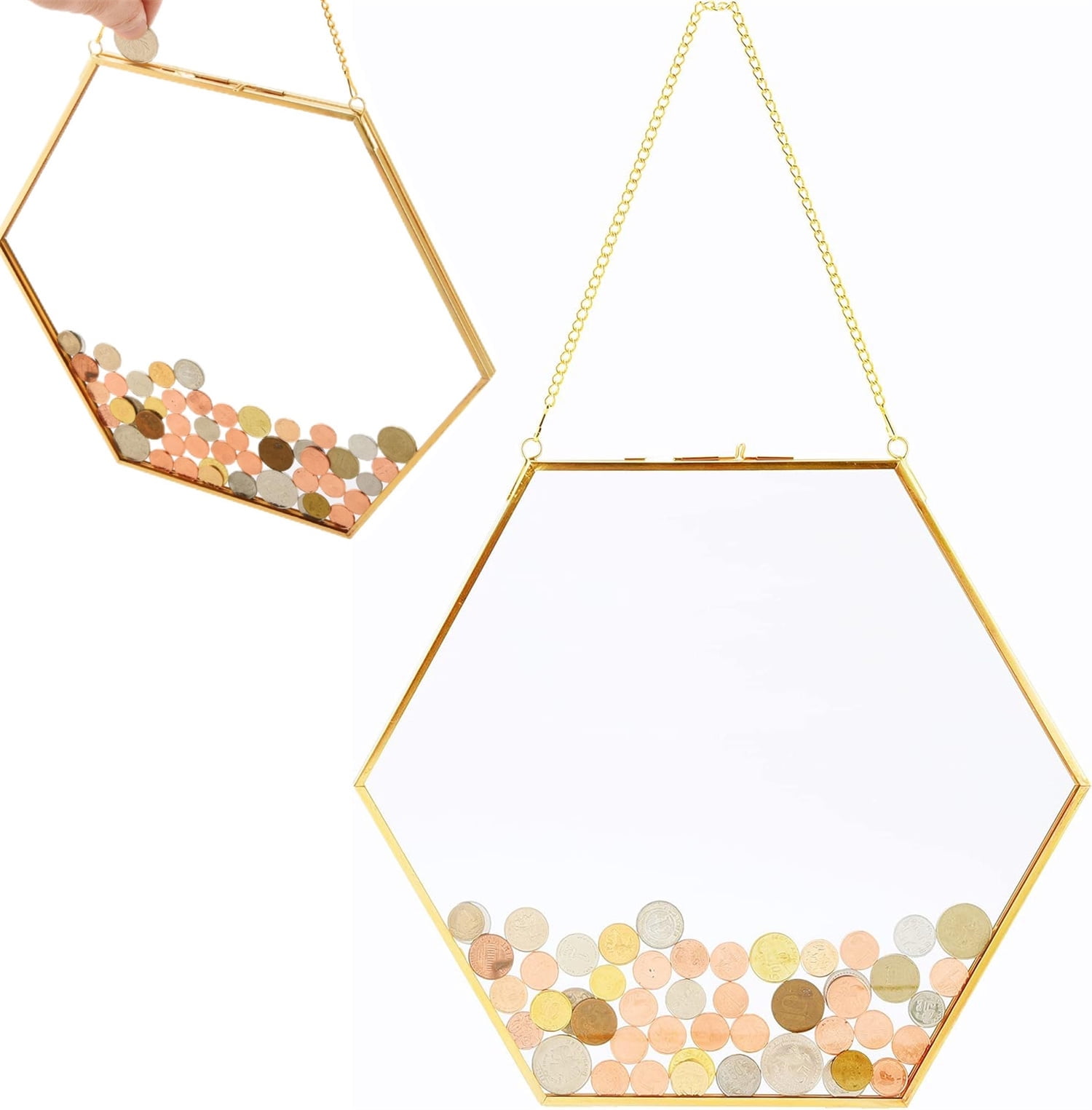 Coin Display Stand with Gold Frame,Happon Hexagon Coin Display Case ...