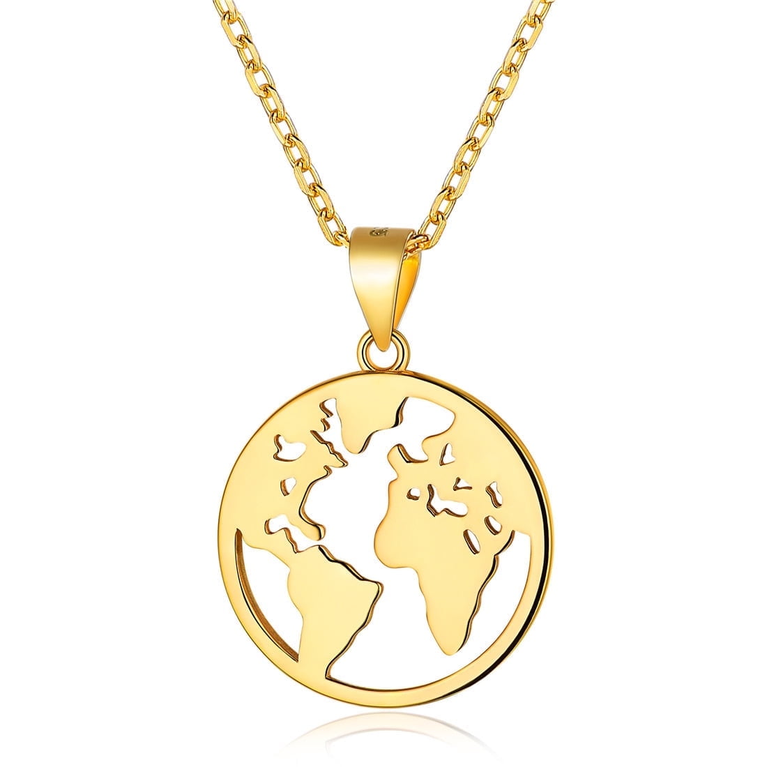 ChicSilver Coin Necklace 14K Gold Plated World Map Charm Round Pendant ...