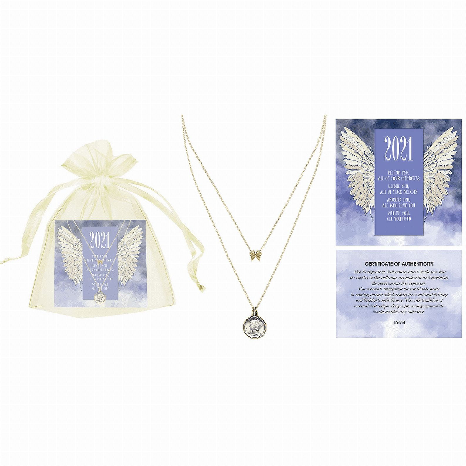 Coin Necklace Angel Wings Graduation Pendant– Genuine Mercury Dime ...