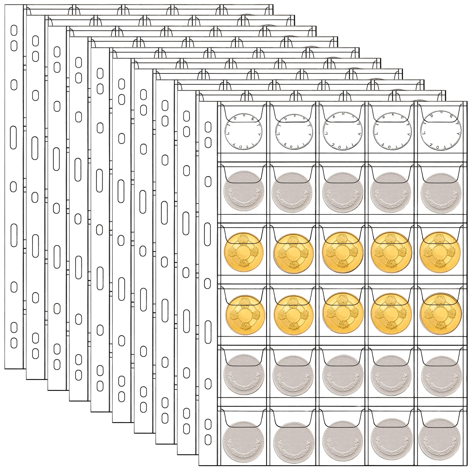 Coin Pocket Pages, 10-Page PVC Coin Collecting Binder Pages, Fits 9 ...