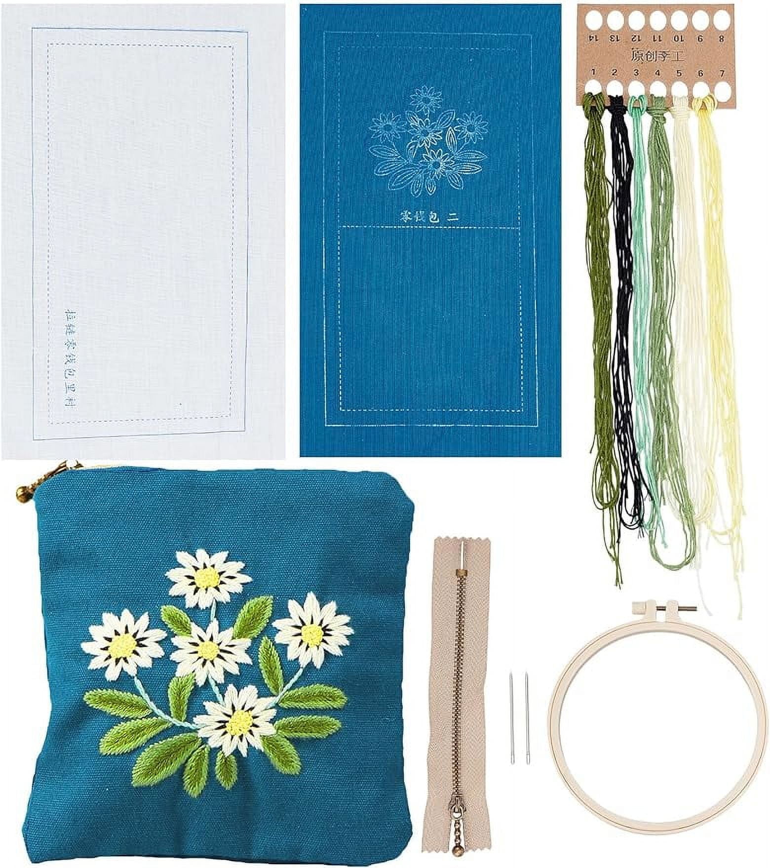 Coin Purse Embroidery Kit DIY Coin Pouch Embroidered Kit Flower Pattern ...