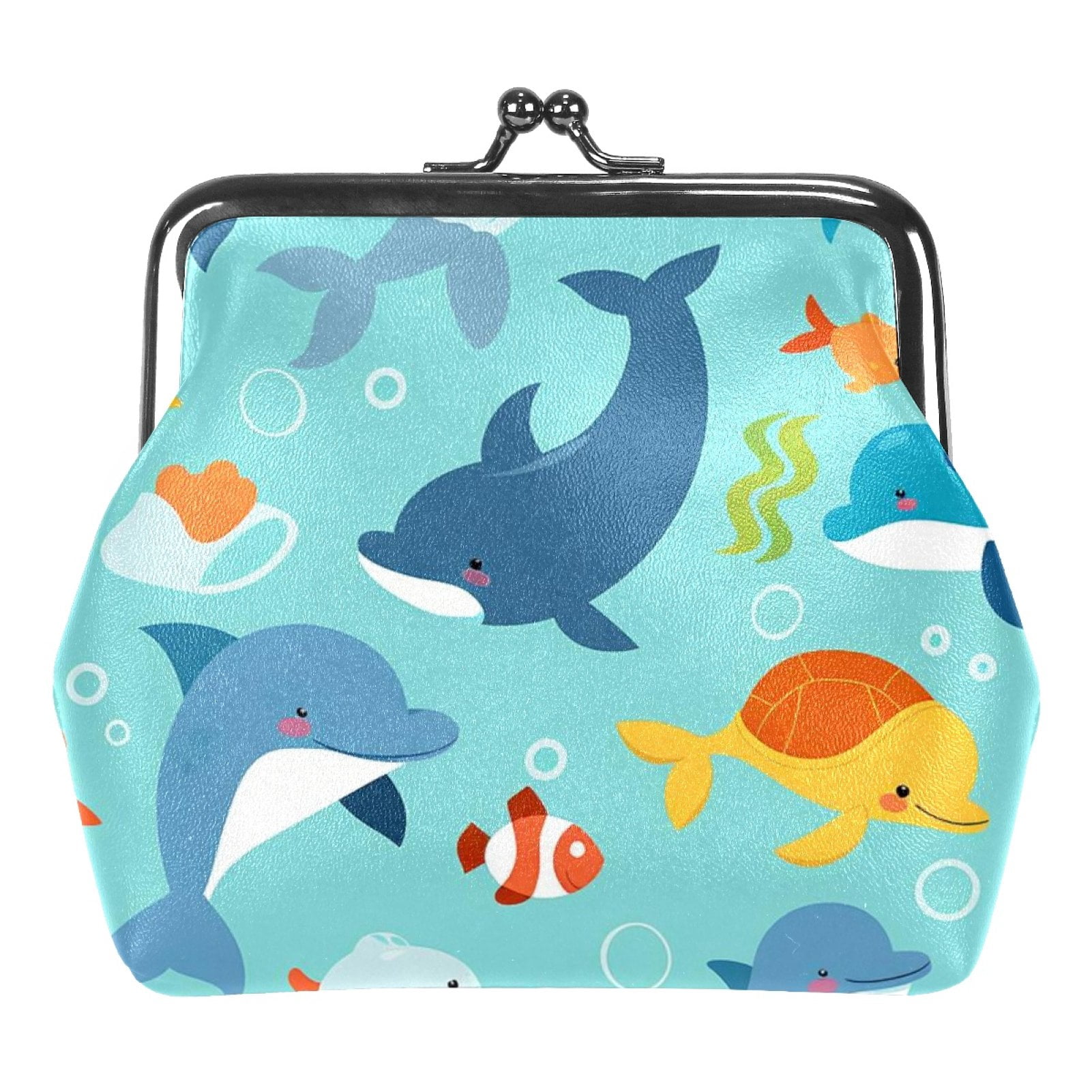 Coin Purse,Leather Small Change Purse,Cartoon Dolphins Whales Coin ...